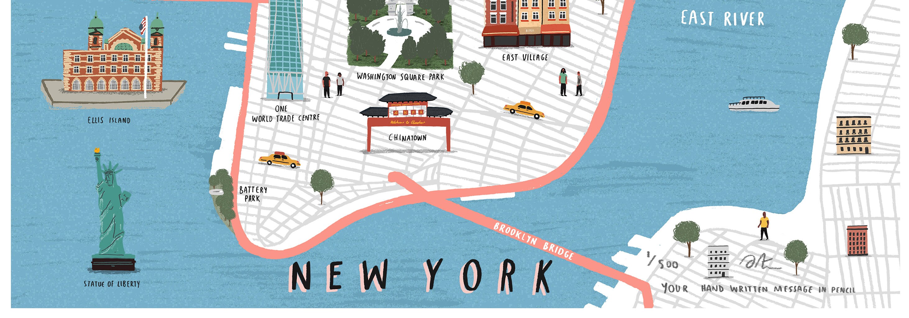 New York Map Illustrated Art Print - Map Illustration City New York Art ...