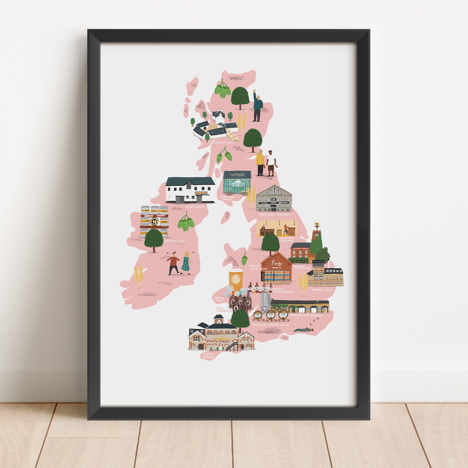 The UK & Ireland Beer Map Illustrated Print - Map Print Map ...