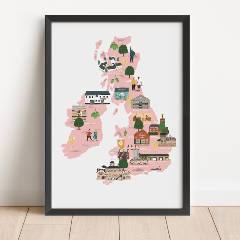 The UK & Ireland Beer Map Illustrated Print - Map Print Map ...