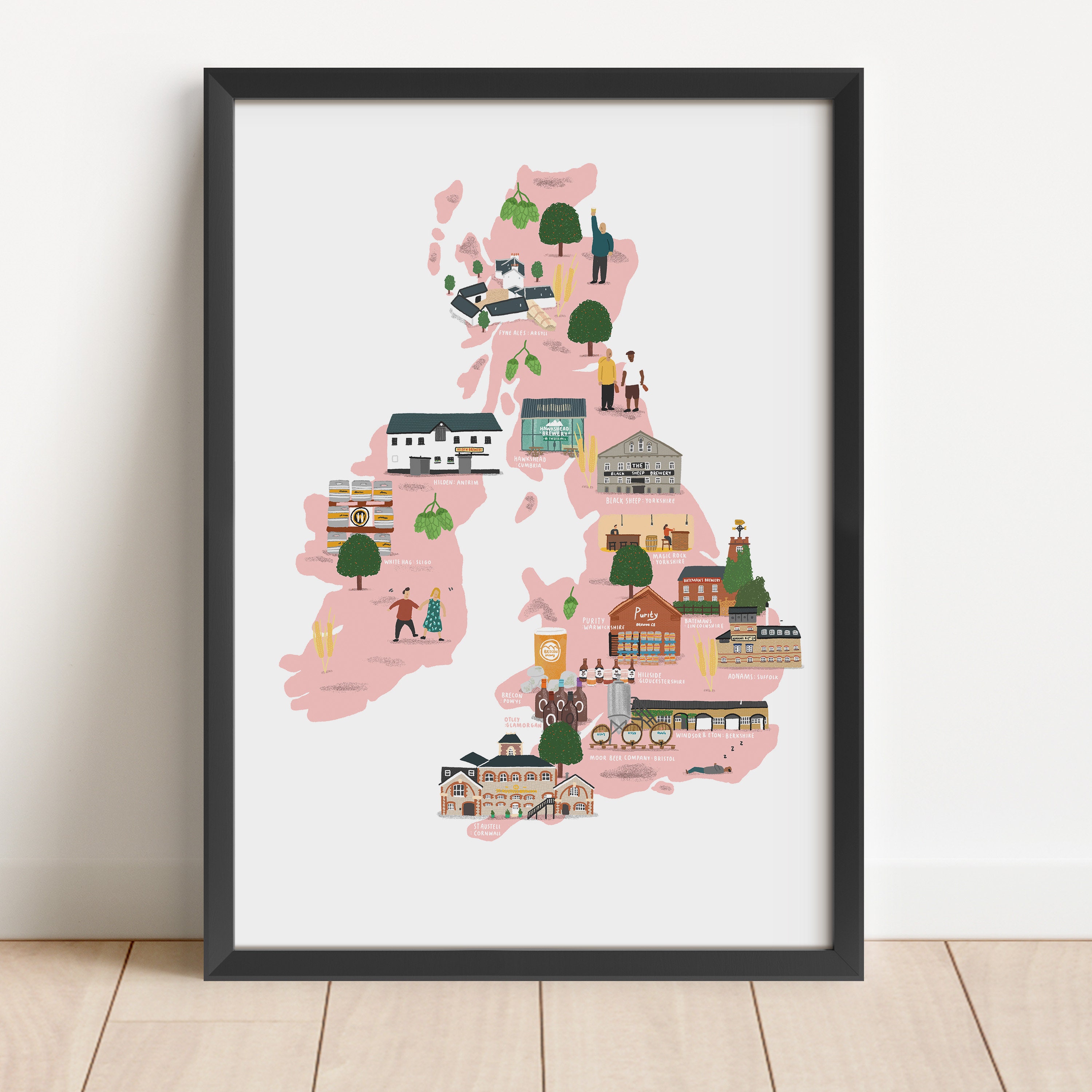 The UK & Ireland Beer Map Illustrated Print - Map Print Map ...