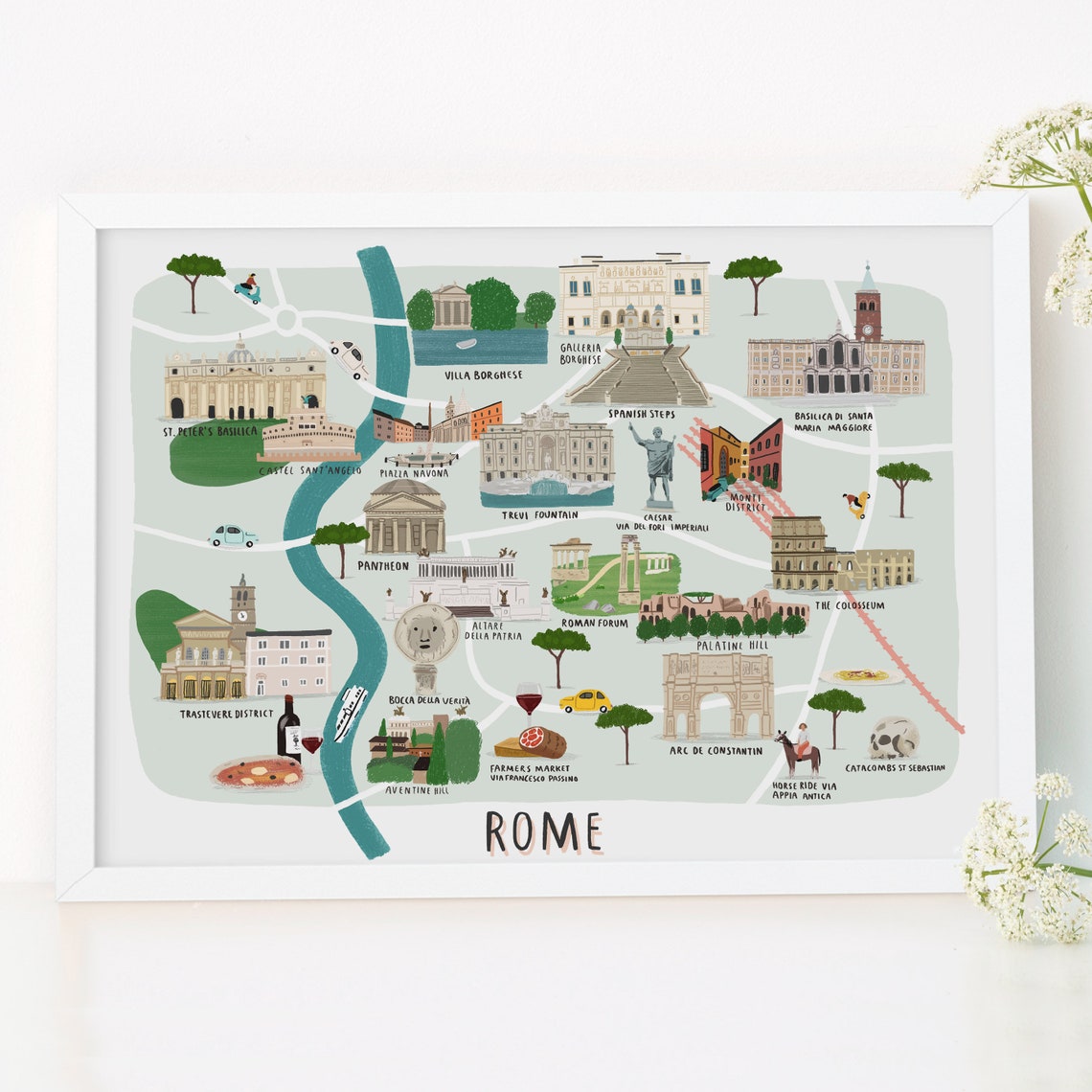 Rome Map Illustrated Print Map Print Illustration Rome Map - Etsy Australia