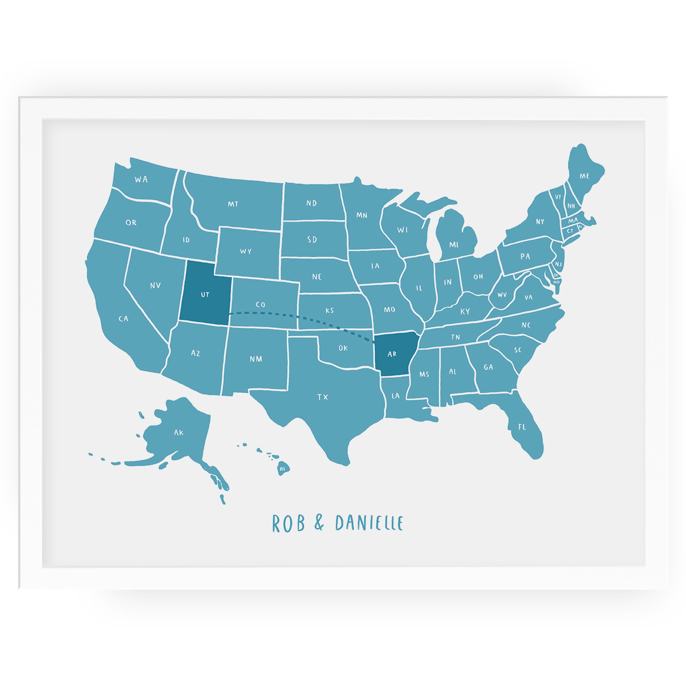 Personalised USA Map Illustrated Print State Map Valentines | Etsy