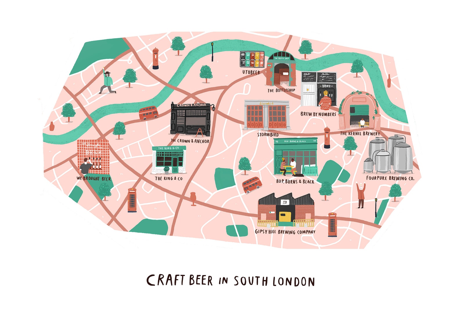 Craft Beer in South London Map Illustrated Print Map Print - Etsy