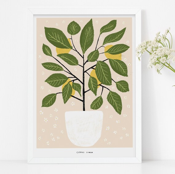 Lemon Tree Art Print Tropical Plant Print Tropical Lemon - Etsy