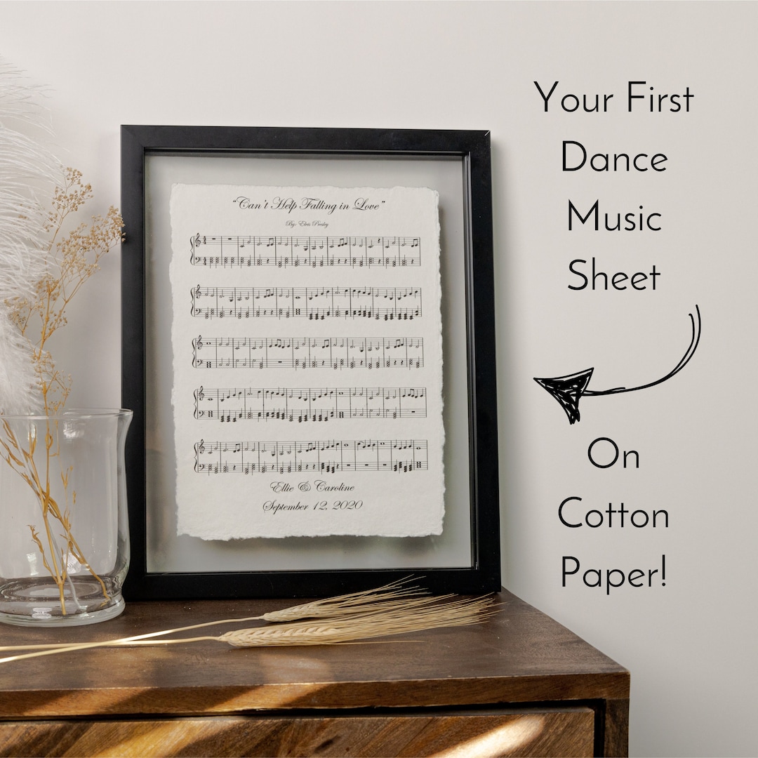 Wedding First Dance Song Sheet Music, Paper Anniversary Gift, 1 Year ...