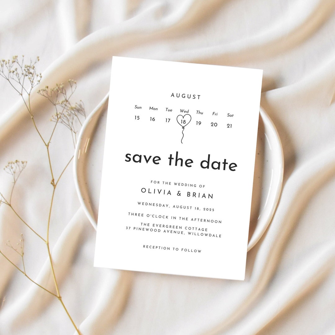 Modern Save the Sate, Elegant Save the Date Template, Minimalist Save ...