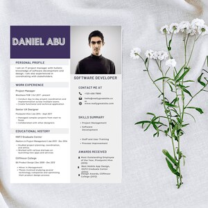Software Developer Resume Template With Photo, Professional Modern ...