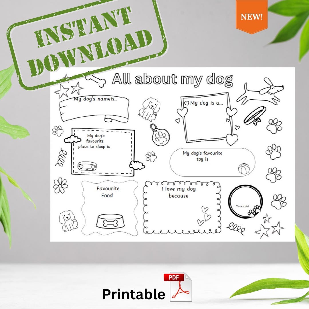 All About My Dog Activity Sheet, Dog Coloring Printable, Instant ...