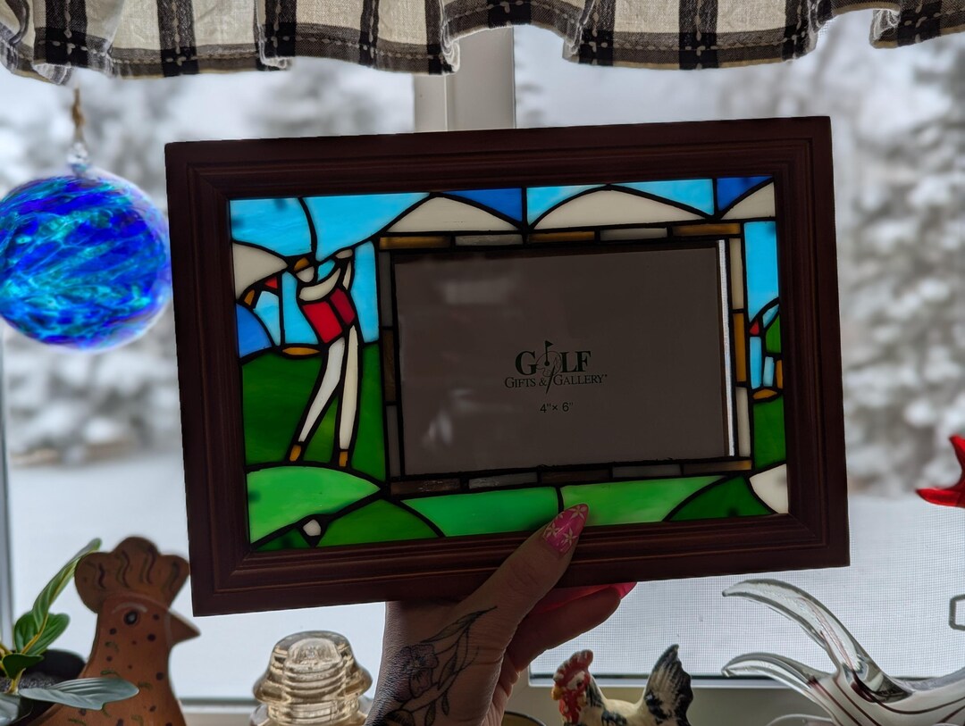 Handmade Stained Glass Golfer Photo Frame Father's Day Birthday Gift ...