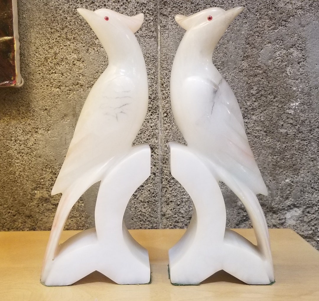 Carved Alabaster Bookends of Cockatoo Parrots - Etsy
