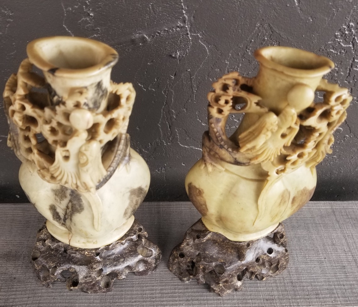 Mid-century Modern Carved Soapstone Table Top Dragon Sculptures - Etsy