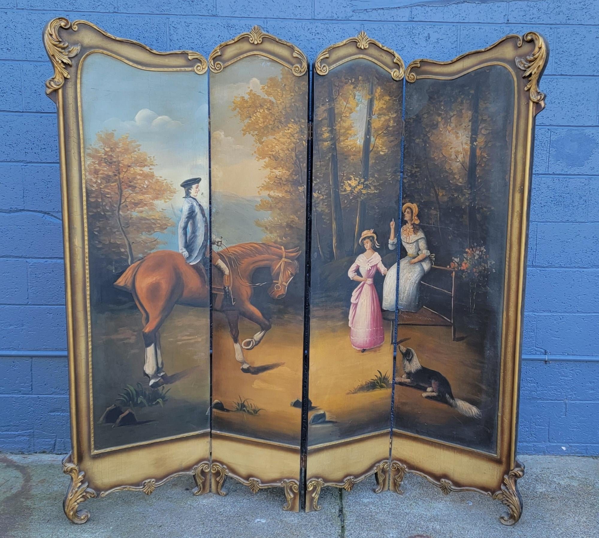 Hand Painted Room Divider 4 Panel Screen - Etsy