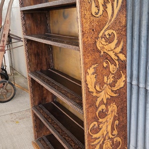 Antique 1900's Pyrography Bookshelf - Etsy