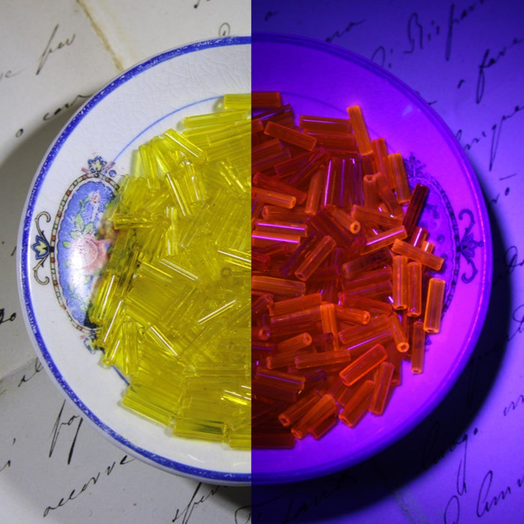 10mm Lemon Yellow / Neon Orange Transparent Bugles Antique Murano Glass ...