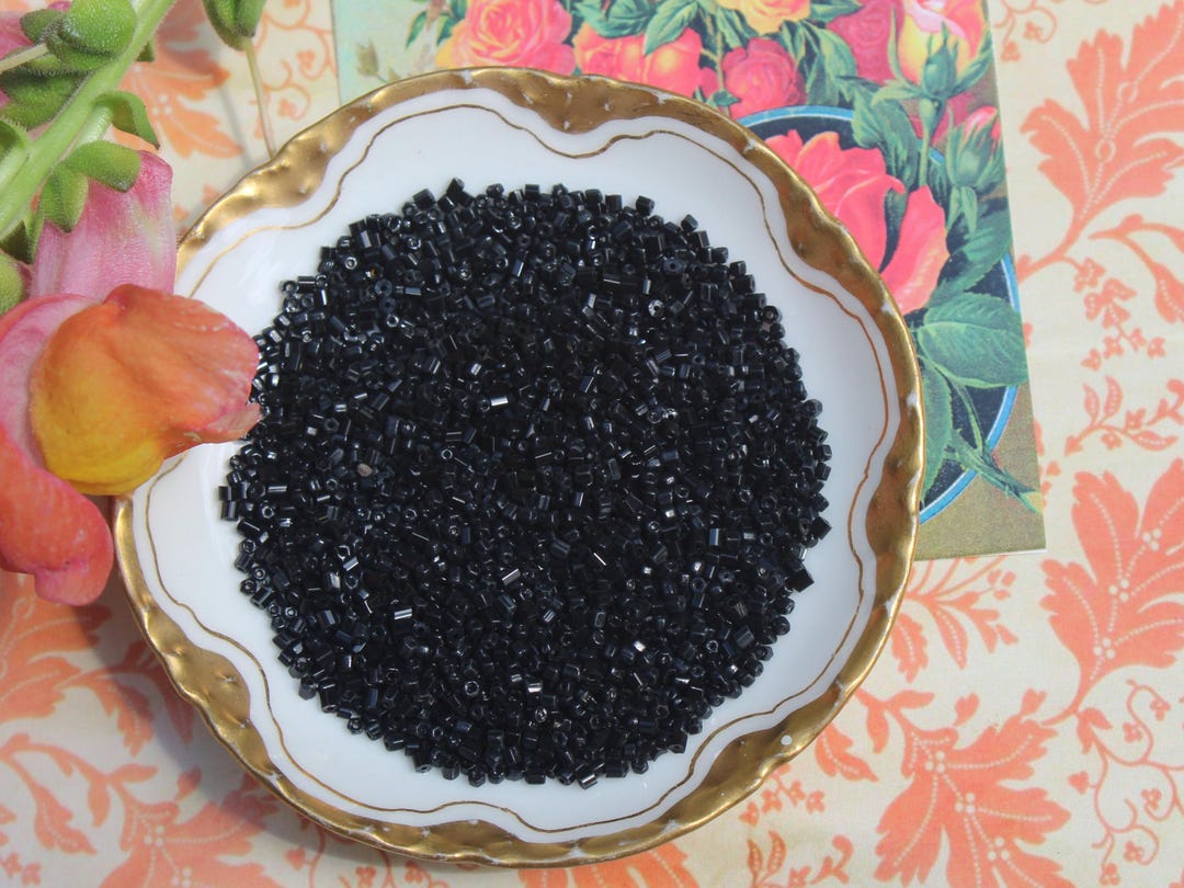 13/0 Jet Black Opaque Hex 2-cut Antique Venetian Murano Glass Seed ...