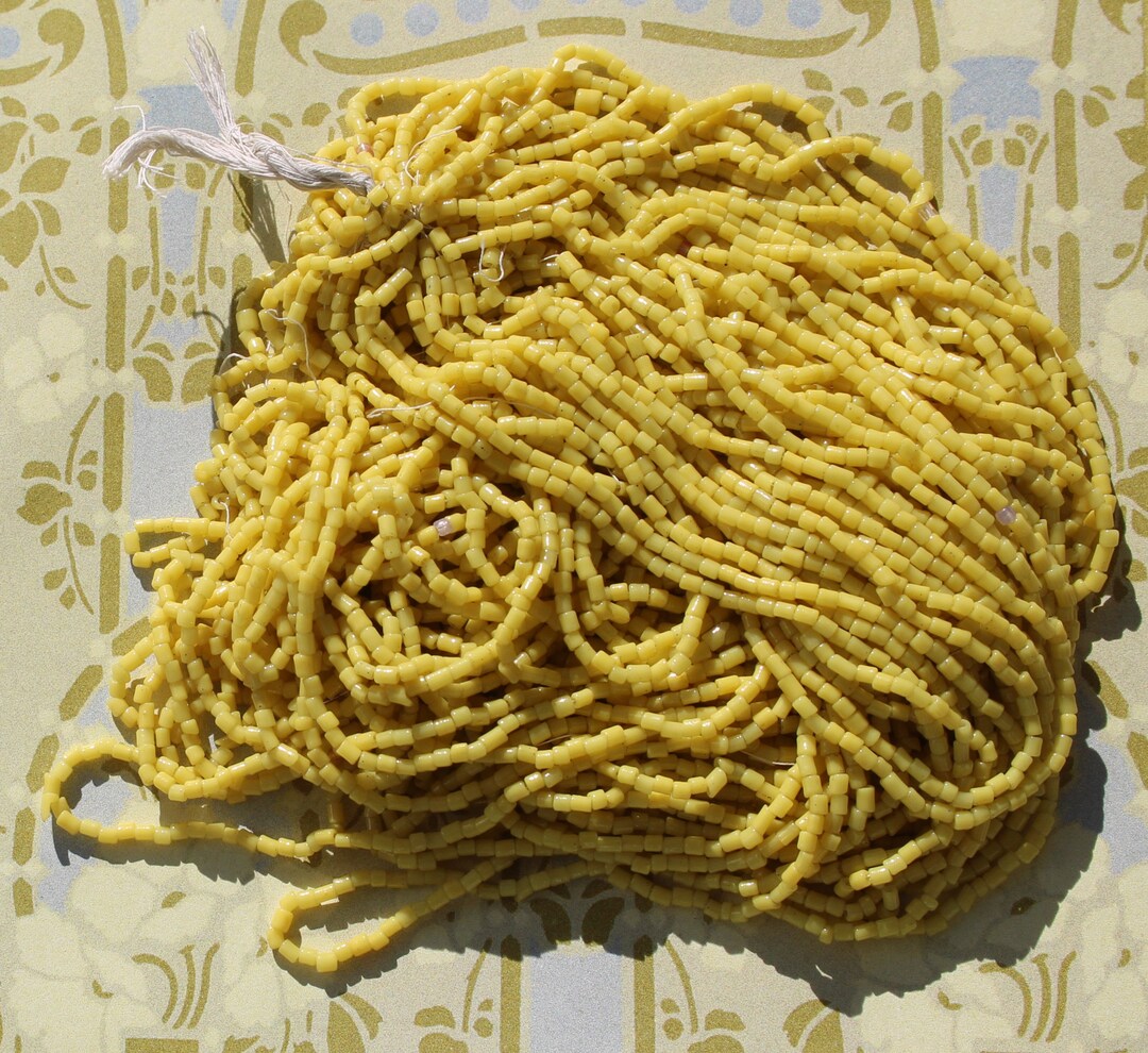 2mm Greasy Yellow 2-cut Huge Hank Tubes Bugles Antique Murano Glass ...