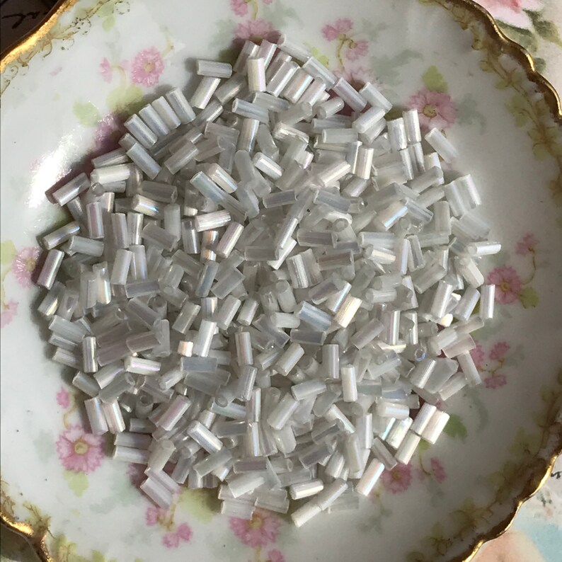 4mm White Satin AB Bugles Antique Murano Glass Bugle Beads Vintage ...