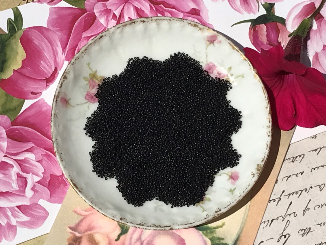 24/0 Jet Black Opaque Antique Murano Glass Micro Seed Beads Vintage ...