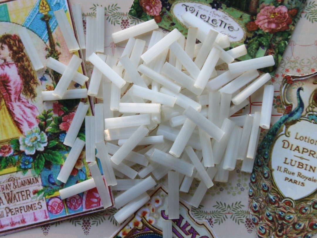 Very Rare 16 X 4mm White Satin Flat Rectangular Bugles Antique Murano ...