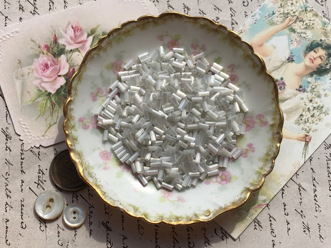 4mm White Satin AB Bugles Antique Murano Glass Bugle Beads Vintage ...
