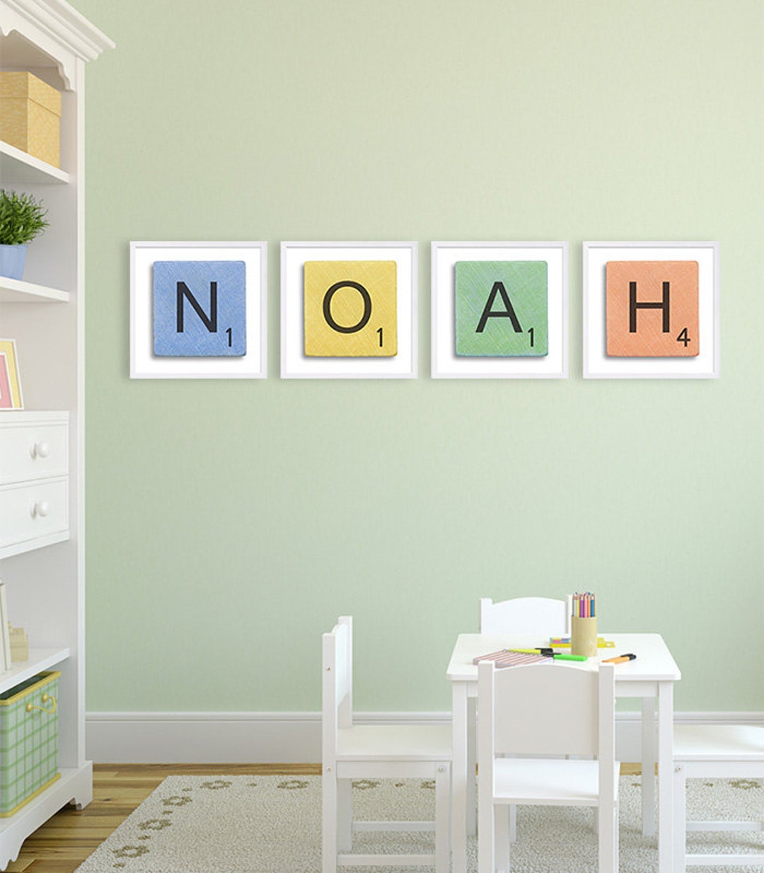 Babys Name Scrabble Letter Prints, Baby Name, Wall Decor, Nursery Art ...