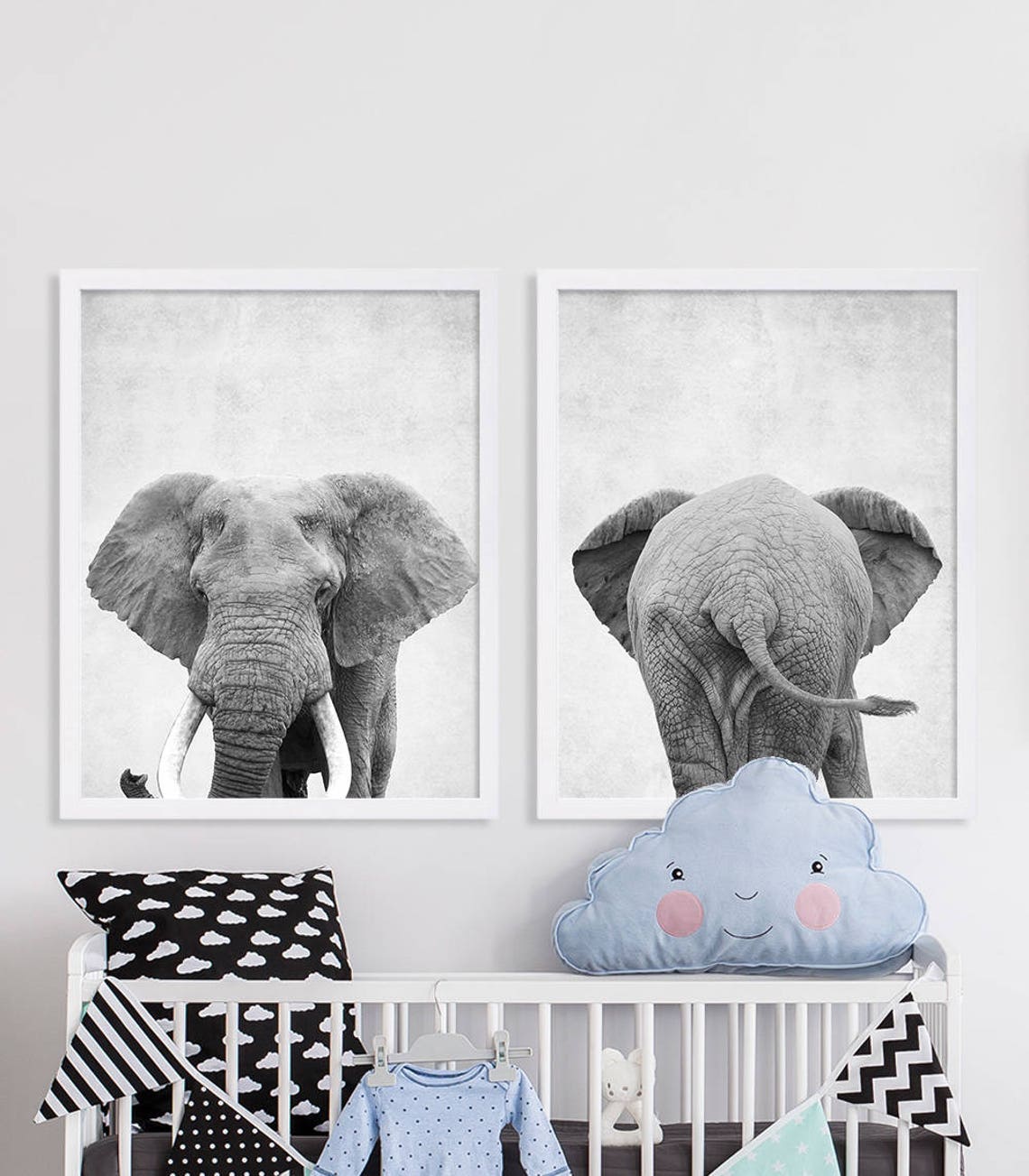 Elephant Prints Front and Back Elephant Nursery Art Cute Nursery Decor ...