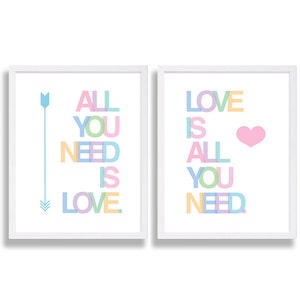Two Print Nursery Art Set All You Need is Love Love is All You Need ...
