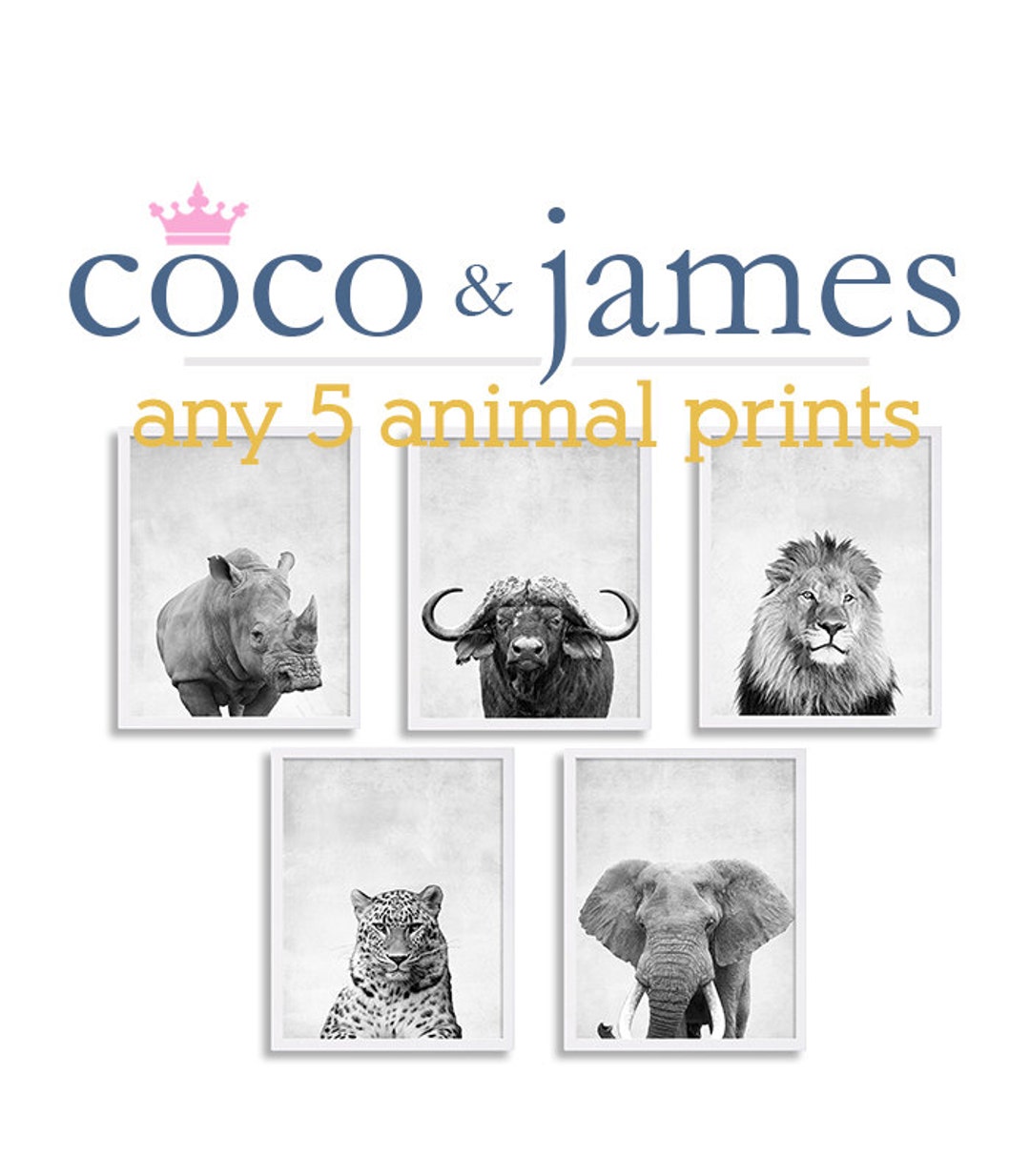 Africa Big Five Game Animal Prints Safari Art Print Boy Nursery Wall ...