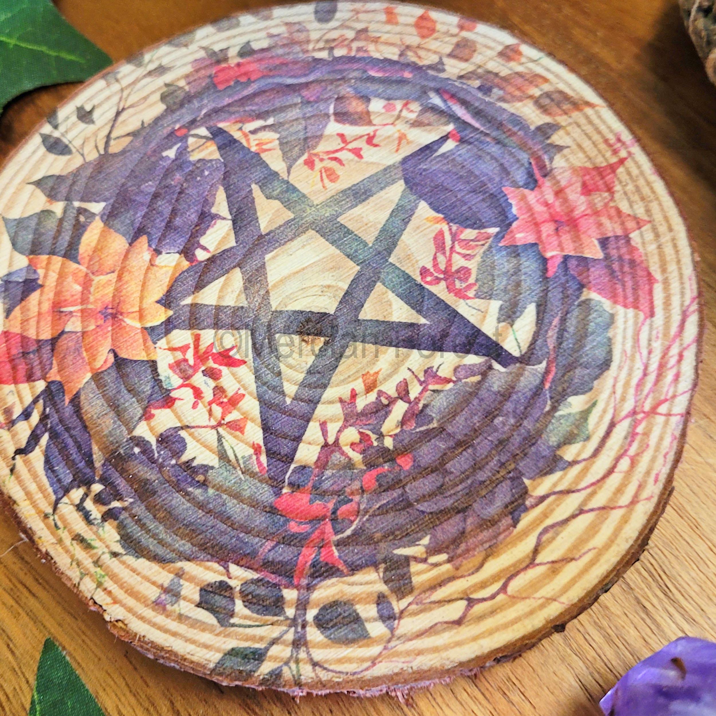 Floral Pentacle Pentagram Altar Tile Decoration for Pagan Wiccan Witch ...