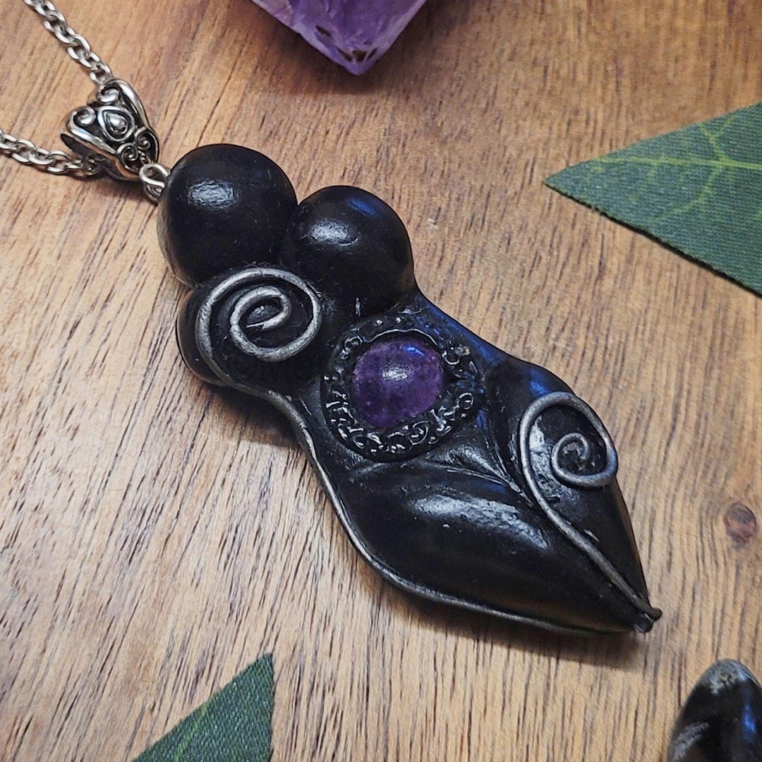 Spiral Goddess Amulet Pendant, Dark Goddess Talisman Necklace, Clay ...
