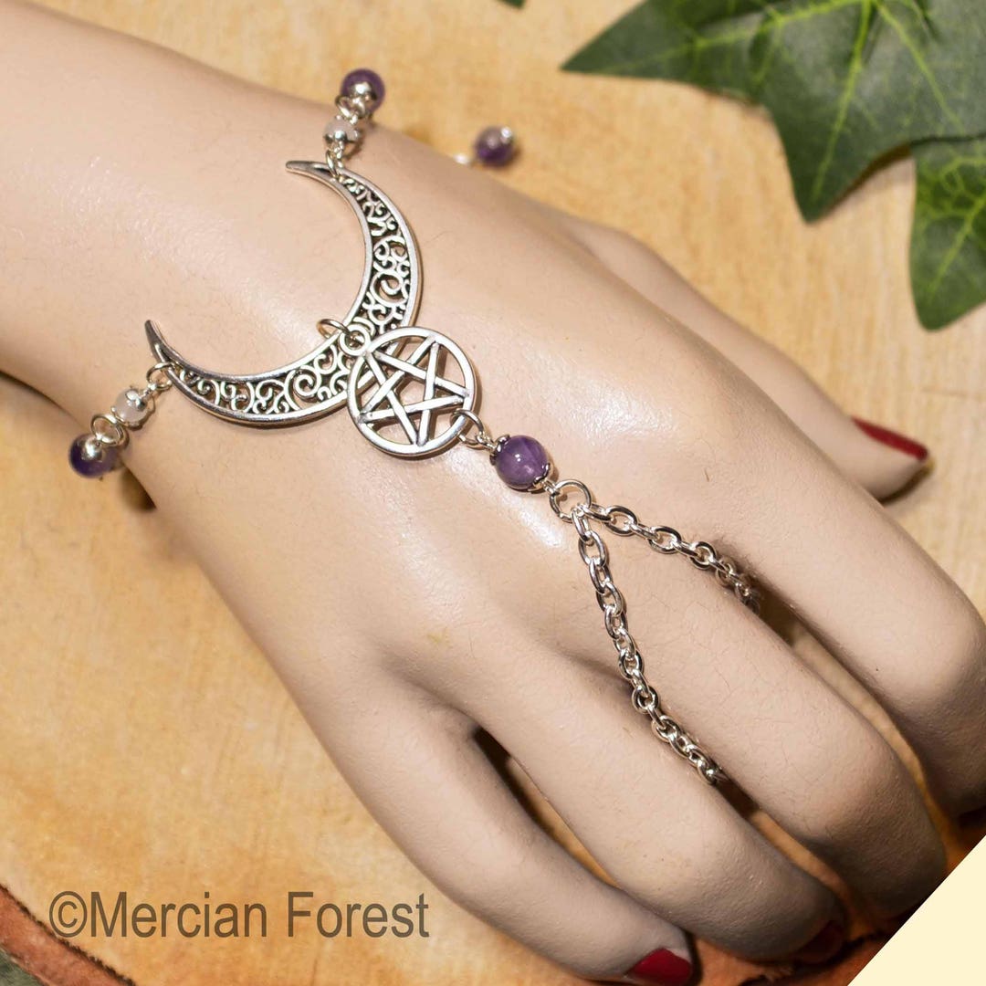Pagan Bracelet, Wiccan Bracelet, Moon & Pentacle Bracelet, Handmade ...