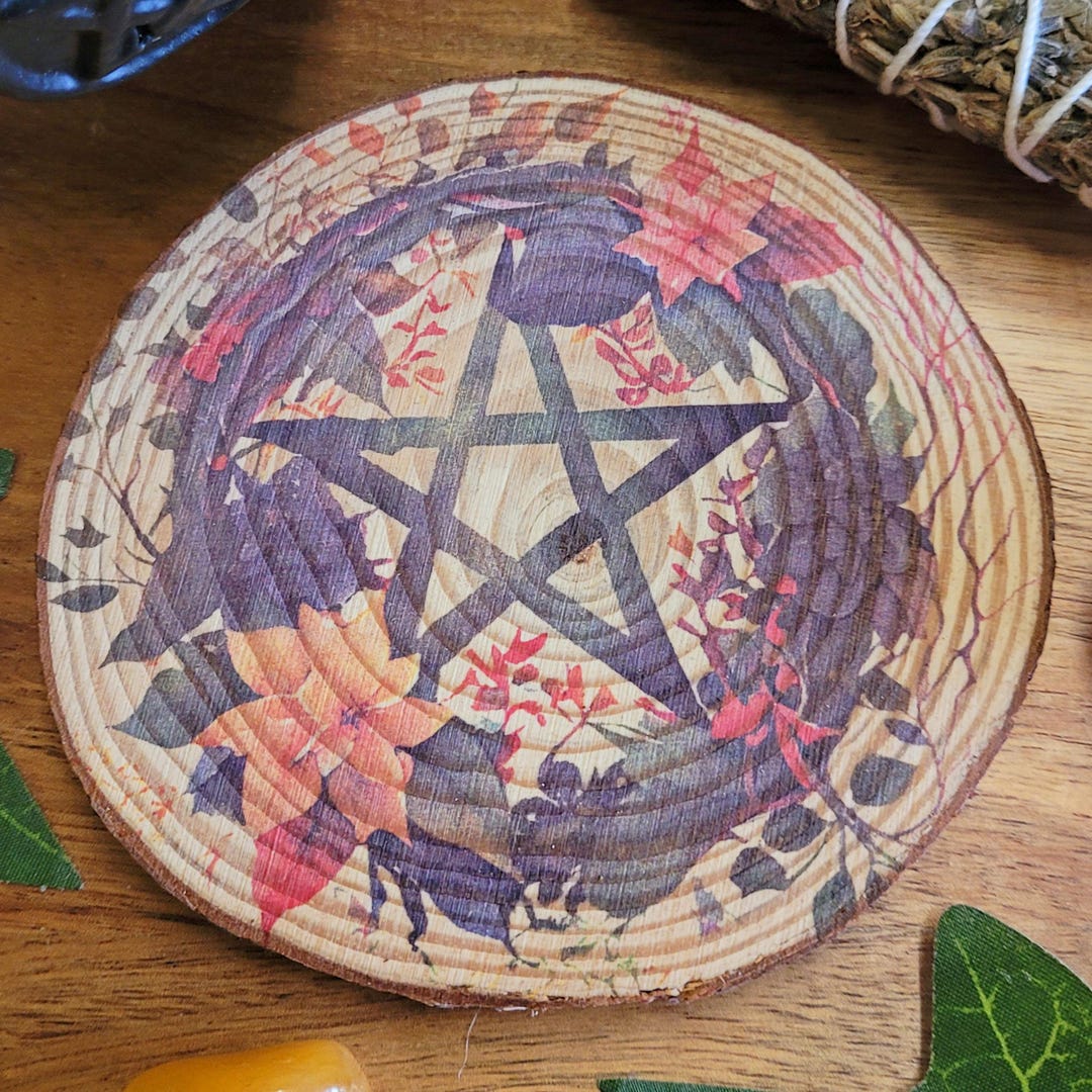 Floral Pentacle Pentagram Altar Tile Decoration for Pagan Wiccan Witch ...