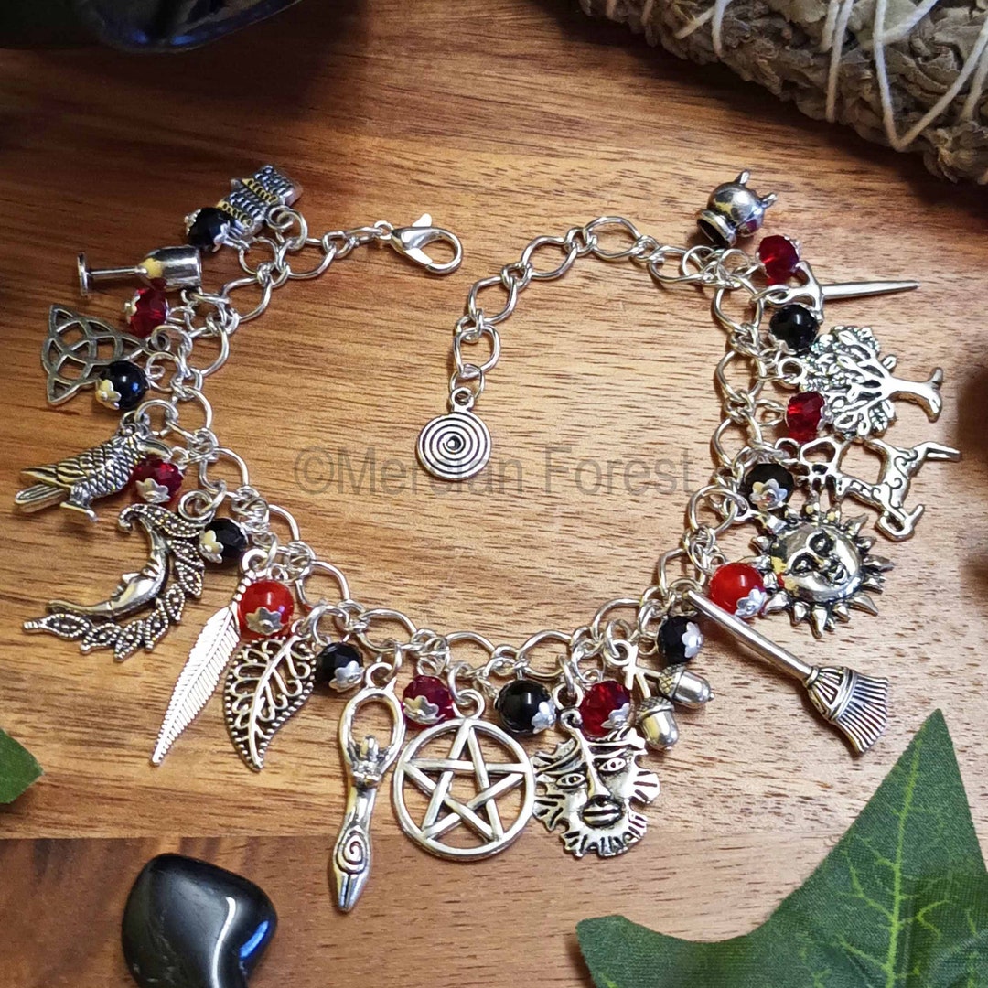 Pagan Ways Charm Bracelet in Gothic Tones, Pagan Jewellery for Wiccan or Witch - Etsy