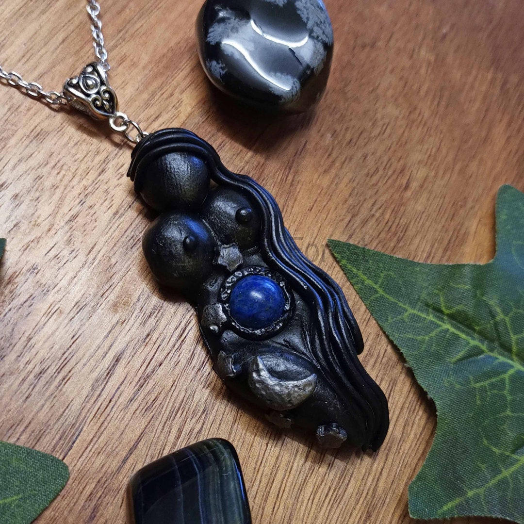 Goddess Amulet Pendant, Nyx Goddess Talisman Necklace Clay Dark Goddess ...