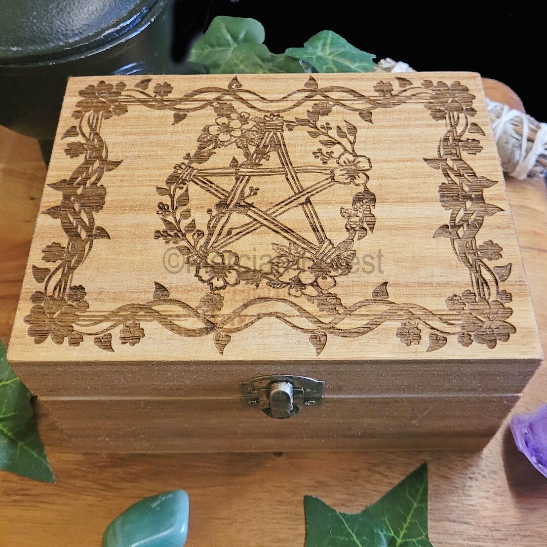 Floral Pentacle Box, Pentagram Witch Box, Crystal Box, Herb Box, Pagan ...