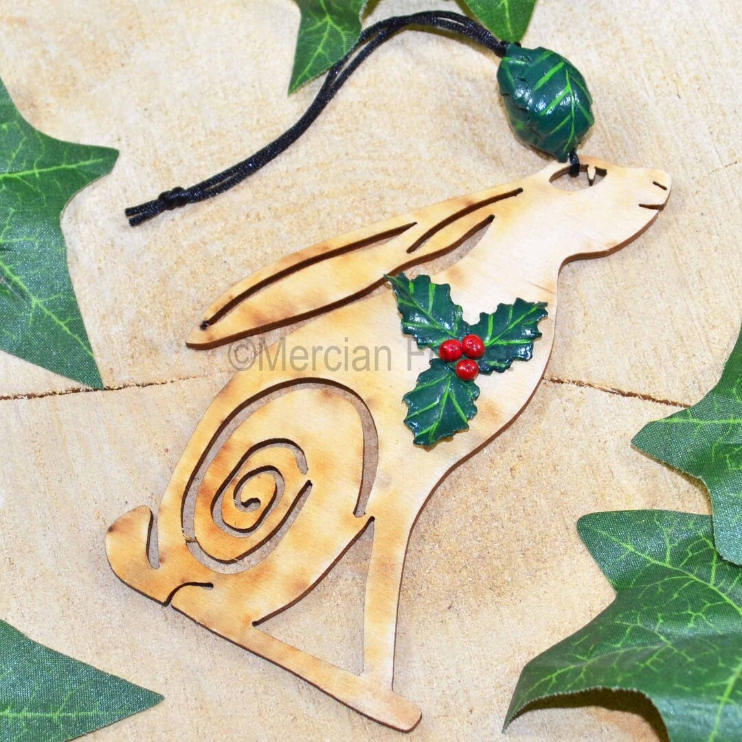 Moon Gazing Hare Wall Hanging With Holly, Pagan Decoration, Altar ...