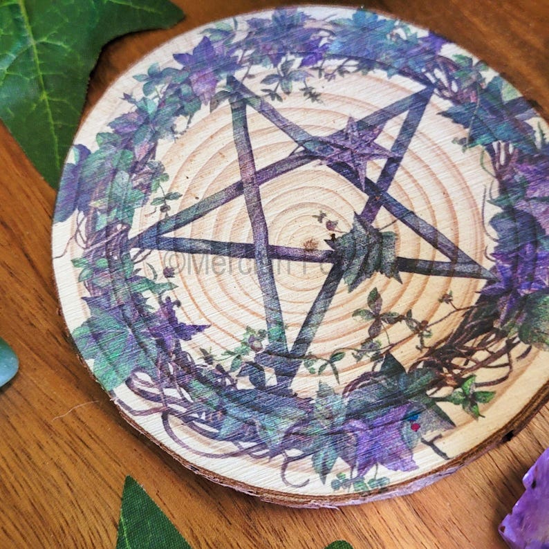 Floral Pentacle Pentagram Altar Tile Decoration for Pagan Wiccan Witch ...