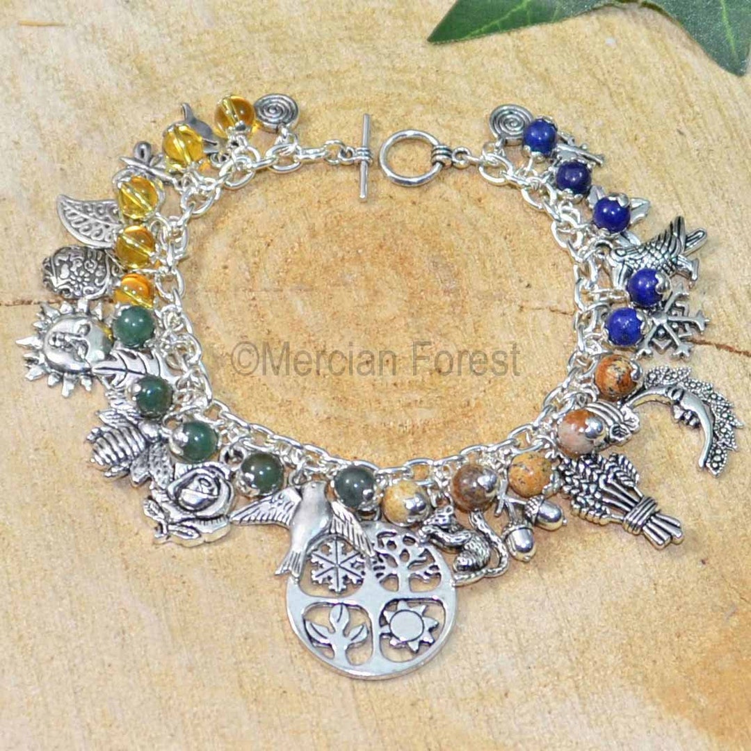 Four Seasons Charm Bracelet, Pagan Charm Bracelet, Witches Charm Bracelet Handmade Pagan ...