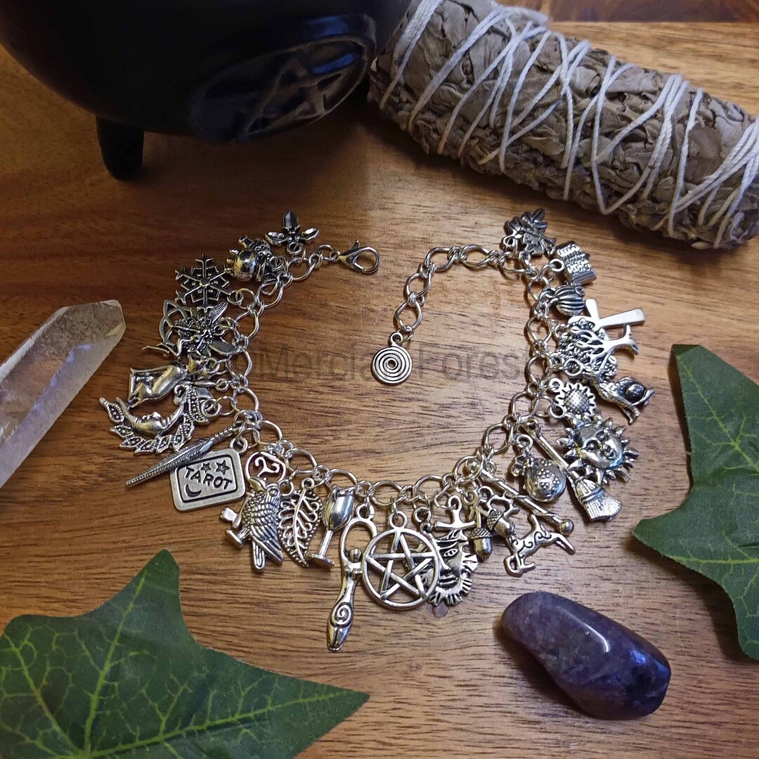 Pagan Charm Bracelet With 34 Charms, Wiccan Charm Bracelet, Witches ...