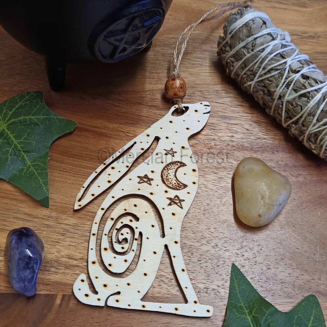 Celestial Moon Gazing Hare Wall Hanging With Moon and Stars, Pagan ...