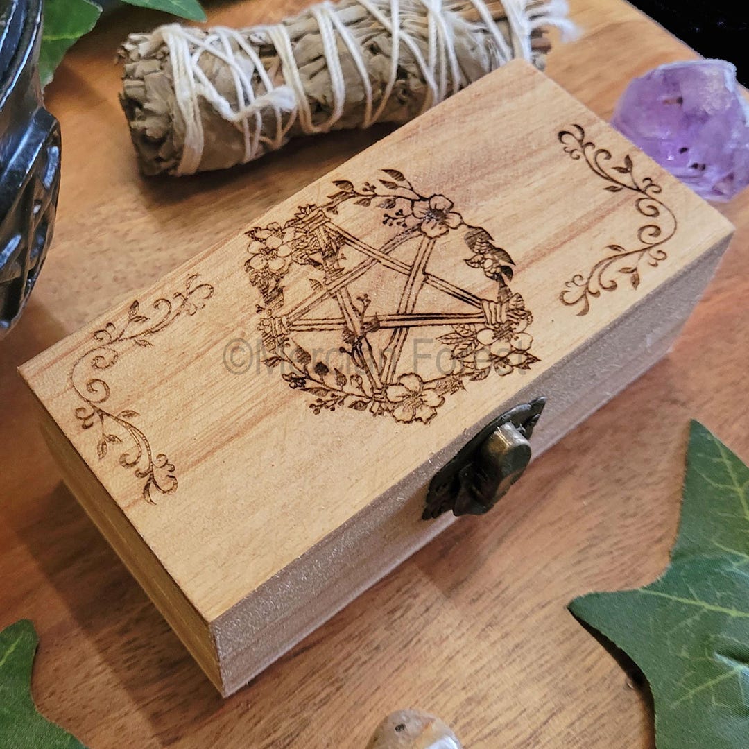 Floral Pentacle Box, Pentagram Witch Box, Crystal Box, Herb Box, Pagan ...
