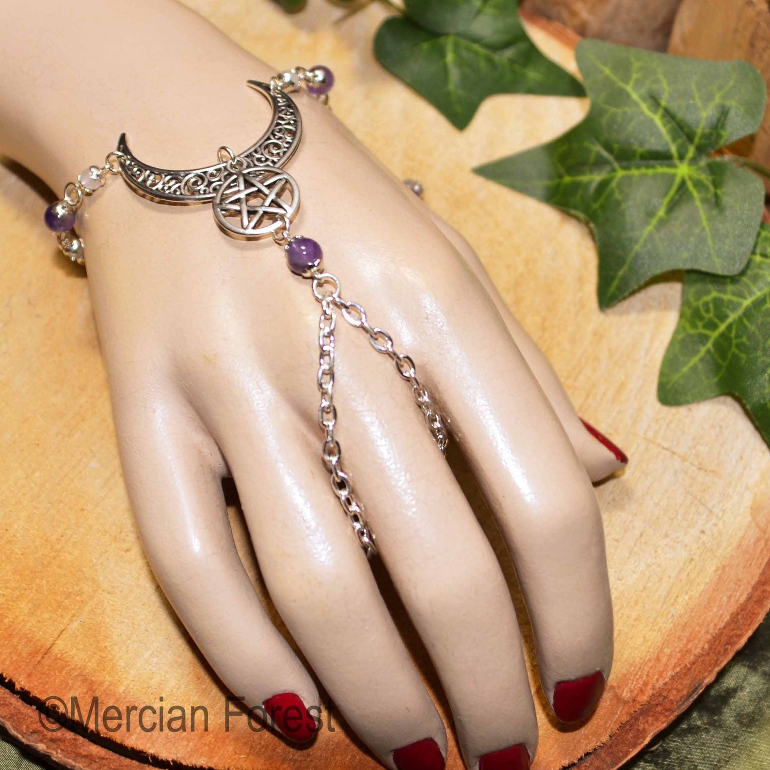 Pagan Bracelet Wiccan Bracelet Moon & Pentacle Bracelet - Etsy UK