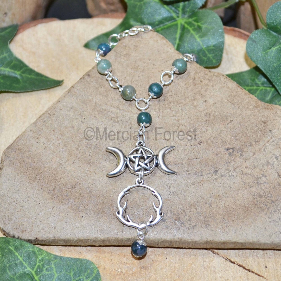 Triple Goddess Necklace, Horned God Necklace, Pagan Necklace, Witches ...