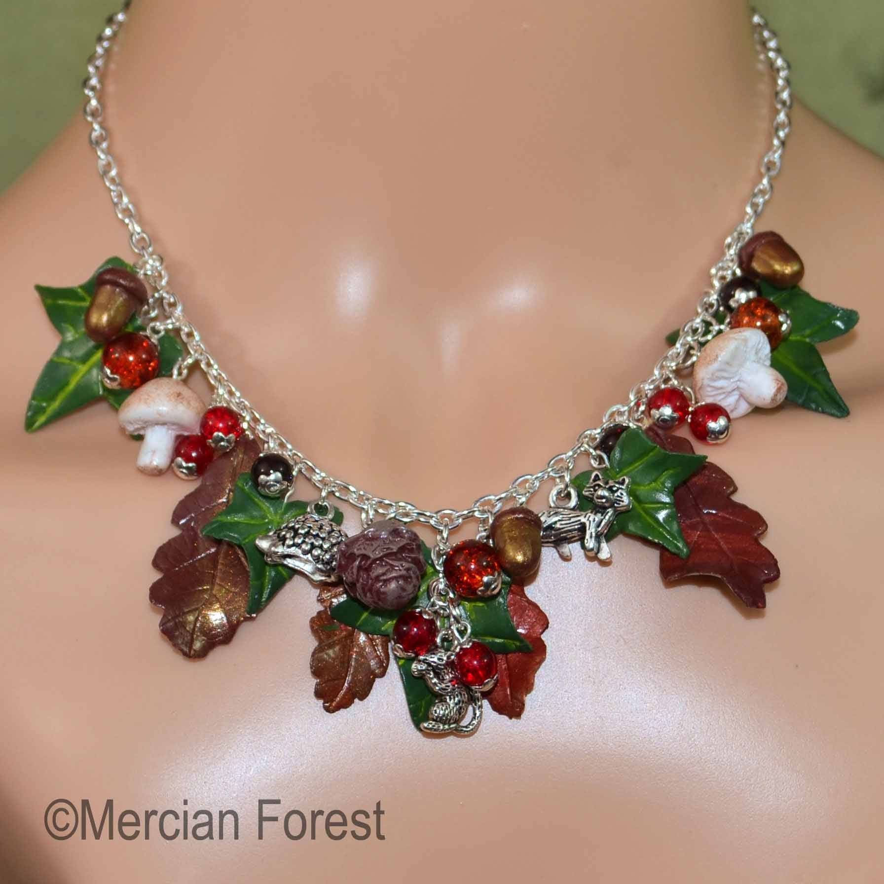 Autumn Necklace With Oak Leaves Acorns Mushrooms Hedgehogs - Etsy UK
