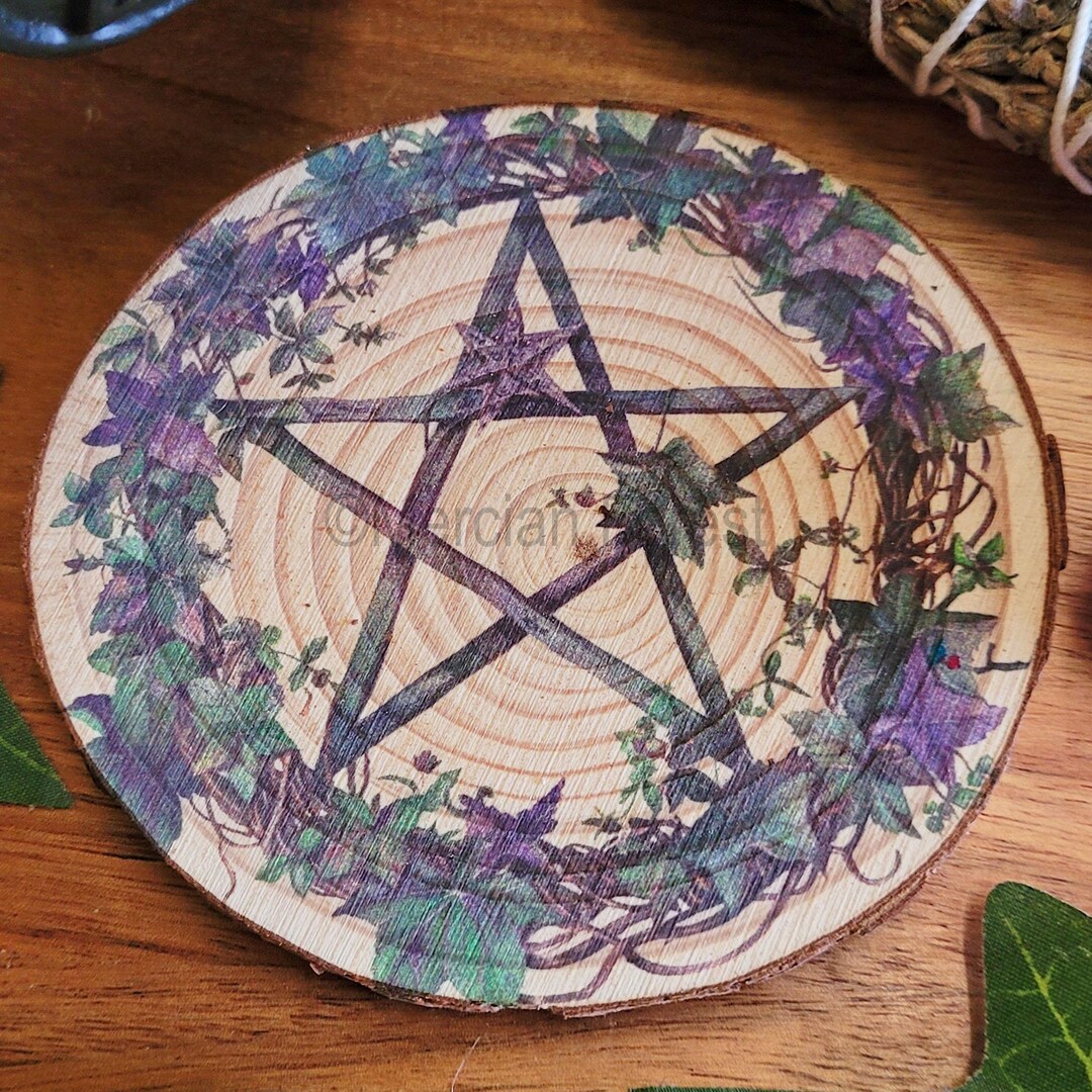 Floral Pentacle Pentagram Altar Tile Decoration for Pagan Wiccan Witch ...