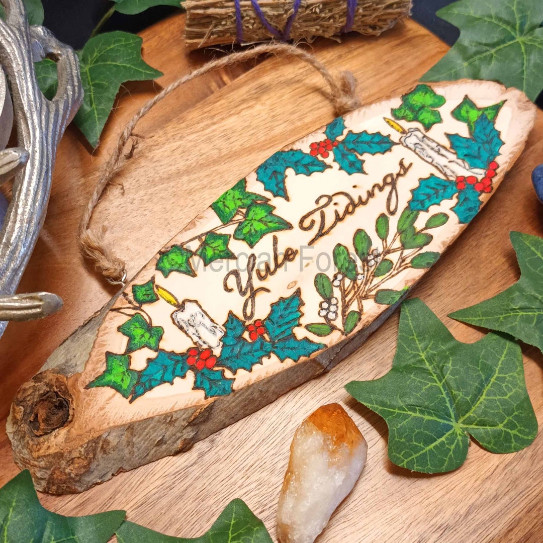 Yule Tidings Wooden Slice Sign, Yule Wall Hanging, Winter Solstice Wall ...