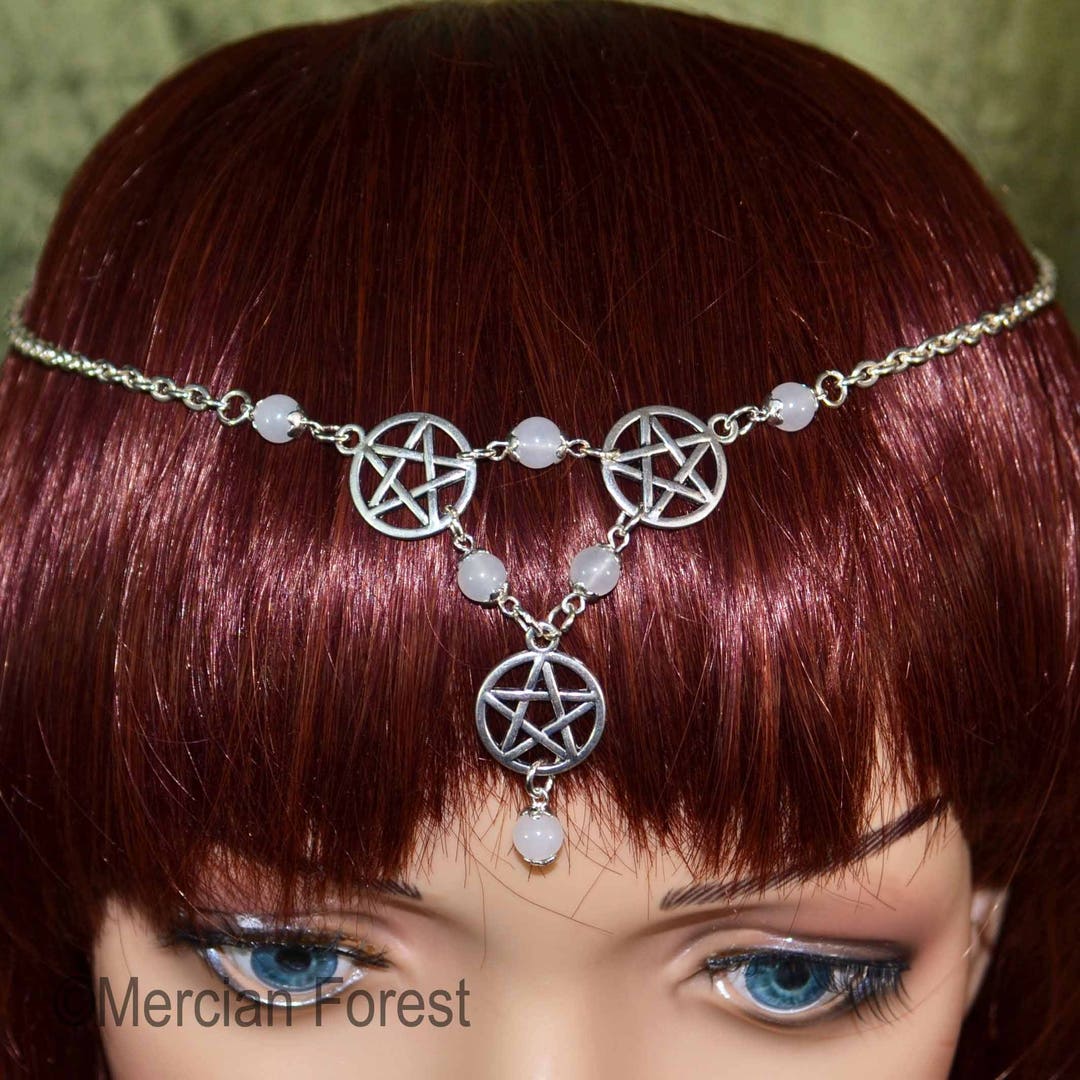 Triple Pentacle Headdress, Pagan Headpiece - Choice of Gemstone - Etsy