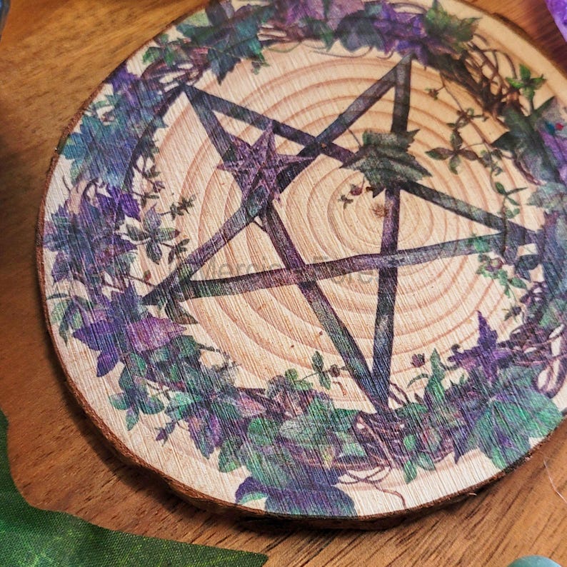 Floral Pentacle Pentagram Altar Tile Decoration for Pagan Wiccan Witch ...