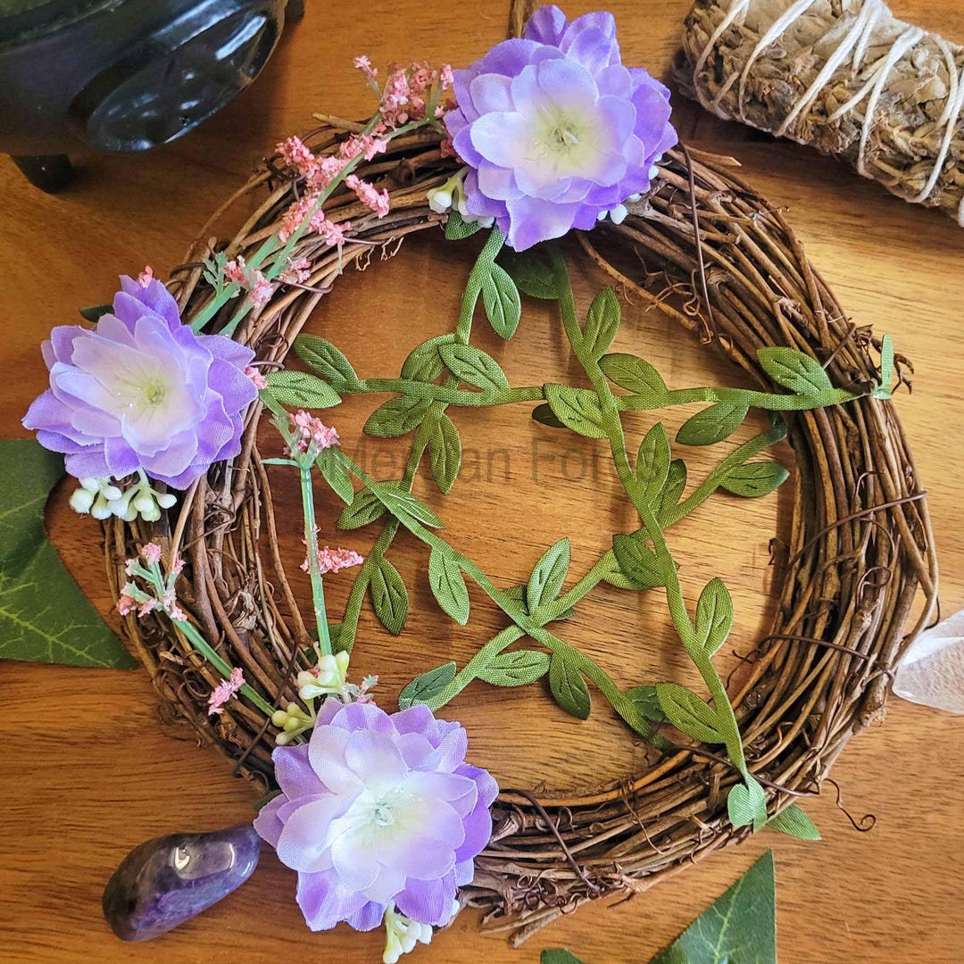 Pentacle Pentagram Floral Wreath 15 Cm Witches Wiccan Decoration, Pagan ...