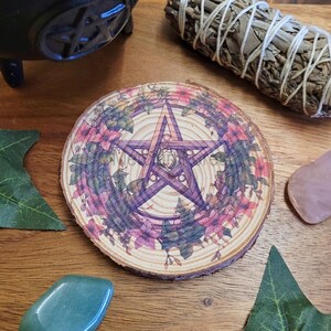 Floral Pentacle Pentagram Altar Tile Decoration for Pagan Wiccan Witch ...